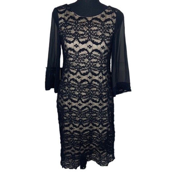 R&M Richards | Dresses | Rm Richards Black Lace 34 Sleeve Sheath Midi Dress | Poshmark